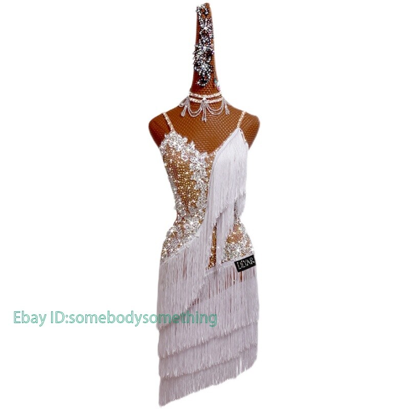 Womens Rhinestone Latin Performance Competition Adult Rumba Tassels ...