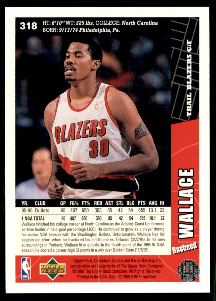 1996-97 Upper Deck Rasheed Wallace Basketball Cards #318 | eBay