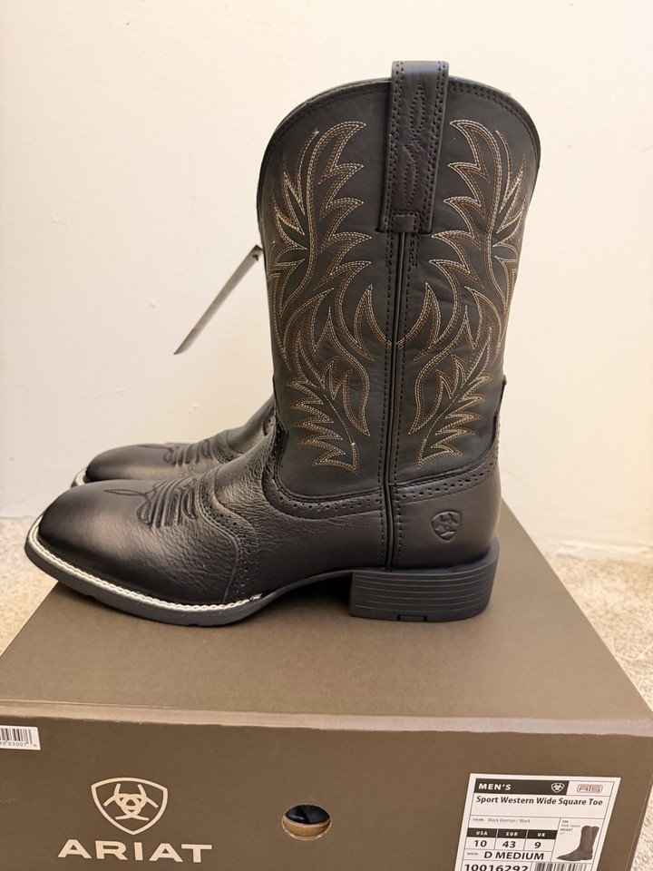 Ariat Sport Western Wide Square Toe Cowboy Boots Black Deertan Size 10D ...