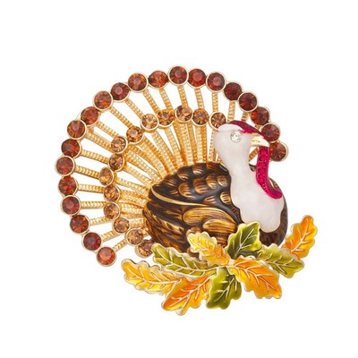 NEW Napier Gold Tone Rhinestone Enamel Fall Thanksgiving Turkey Brooch ...