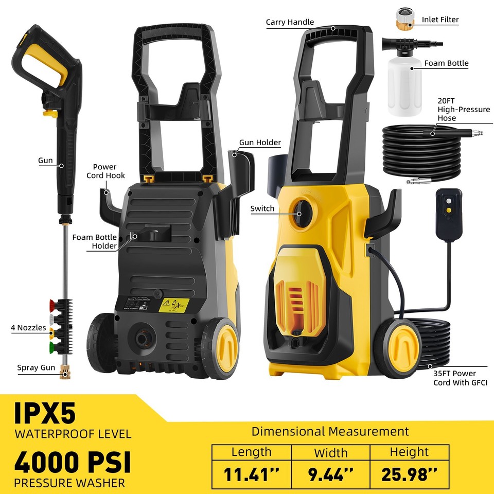 Electric Power Washer 4000 PSI 2.8 GPM Pressure Washer with 25FT Hose ...