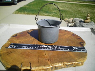Antique / Primitive Childs Gray Enamel Graniteware Berry Pail Bucket 3. ...