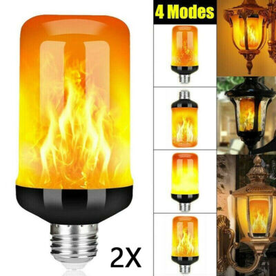 2Pcs E27 LED Flicker Flame Lamp Bulbs Burning Fire Effect Simulated ...