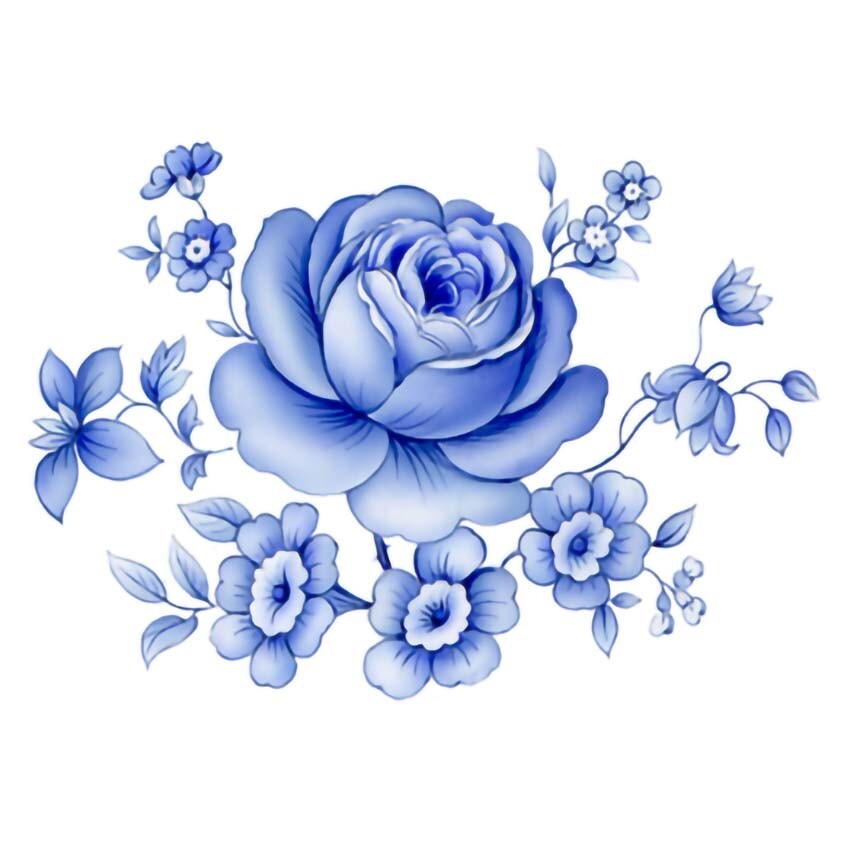 Delft Blue Rose Floral Spray Overglaze Waterslide Ceramic Decals | eBay