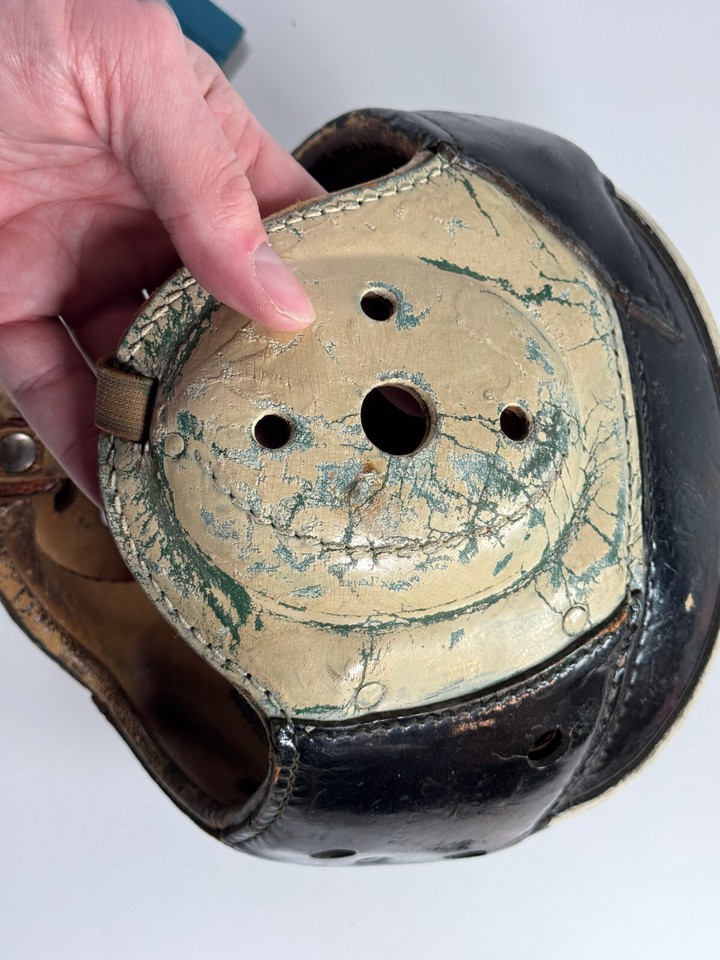 RARE 1940's WW2 Civil Defense CD Leather Football Helmet UNUSUAL look ...