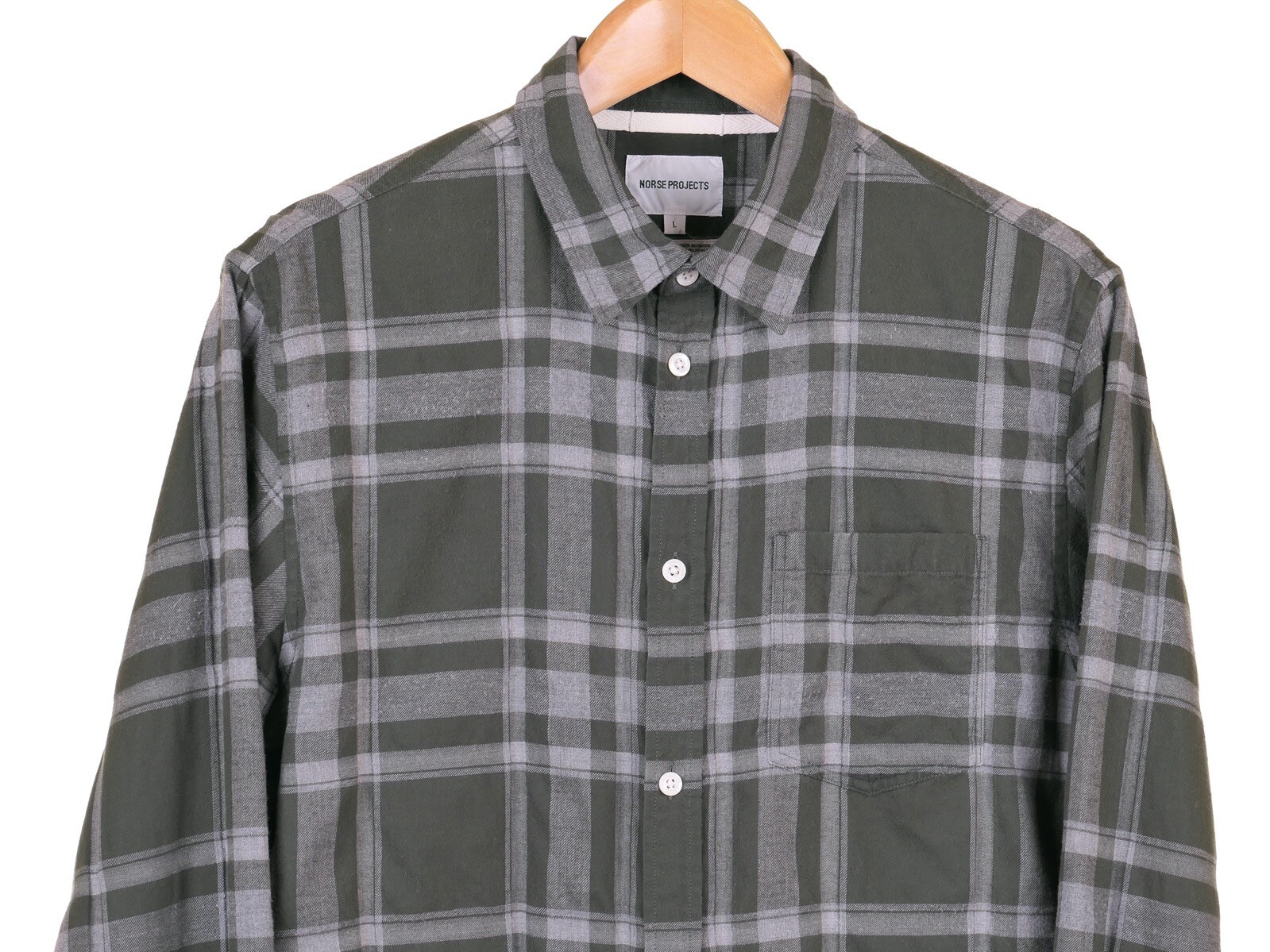 Norse Project Hans Brushed Check Green Gray Twill But… - Gem
