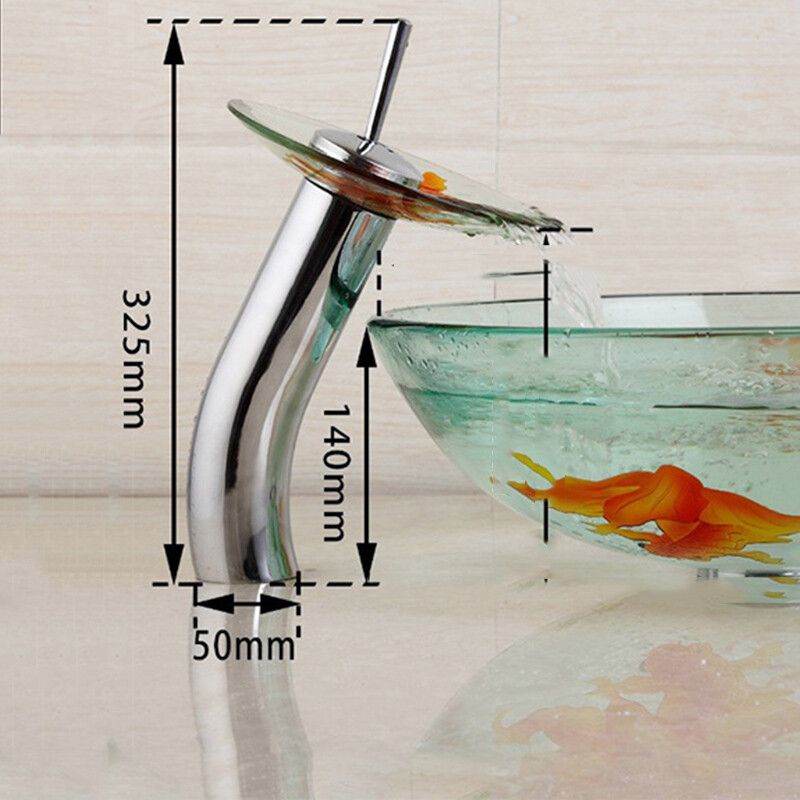 Goldfish Style Chrome Brass Clear Tempered Glass Waterfall Faucet Glass ...