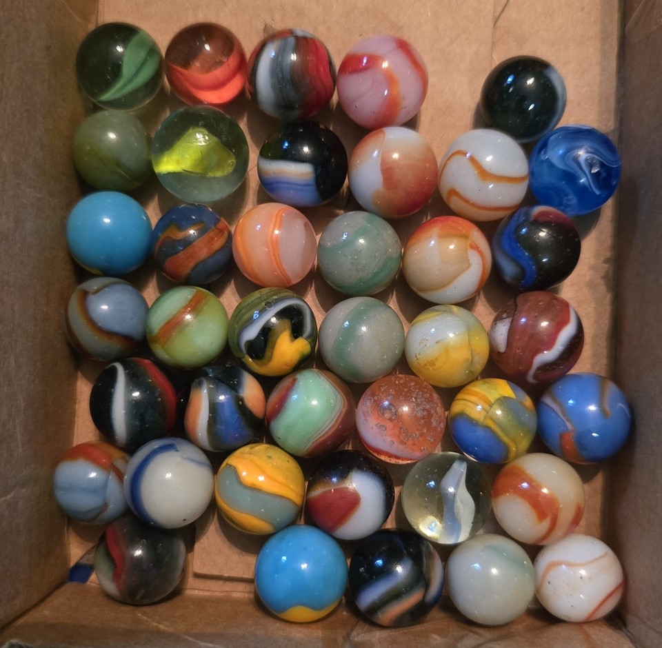 Vintage Lot Of 40 Mixed Peltier Marbles,Rainbow, Sunset, Patch, Banana ...