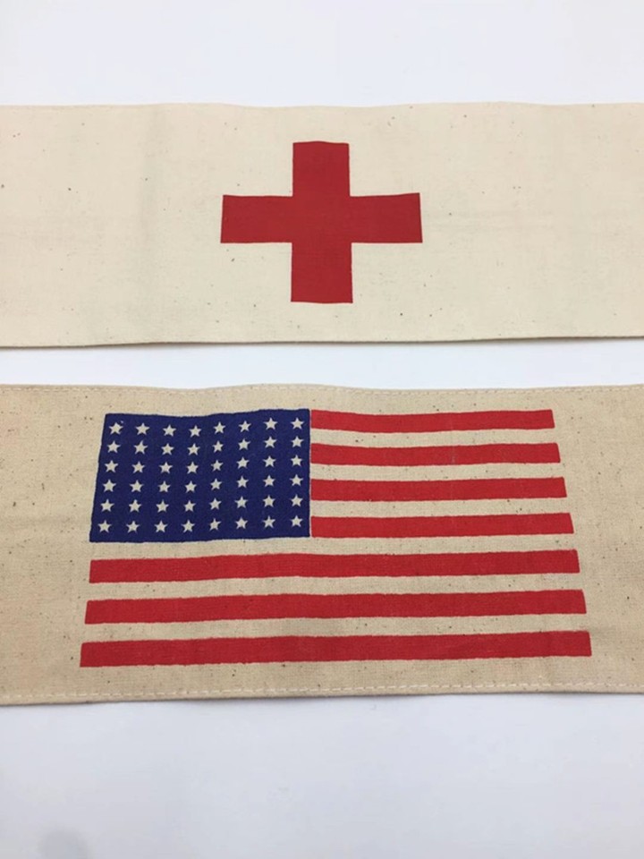 2PCS WWII US PARATROOPER FLAG ARM BAND & MEDIC MEDICAL RED CROSS SLEEVE ...