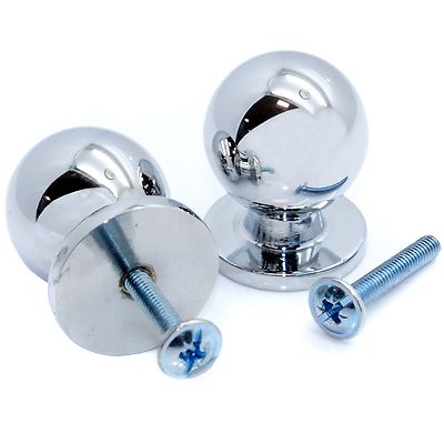 2x 25mm PREMIUM CHROME DRAWER BALL KNOB Kitchen Cupboard Cabinet Pull ...
