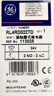 GENERAL ELECTRIC RL4RD022TD 4 Pole 2 NO 2 NC 24VDC RL4R 22E Relay | eBay