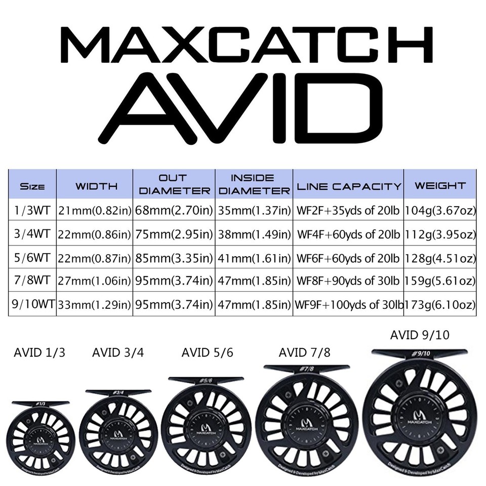 Maxcatch AVID Reel 1/3 3/4 5/6 7/8 9/10WT CNC Machined Aluminum Fly ...