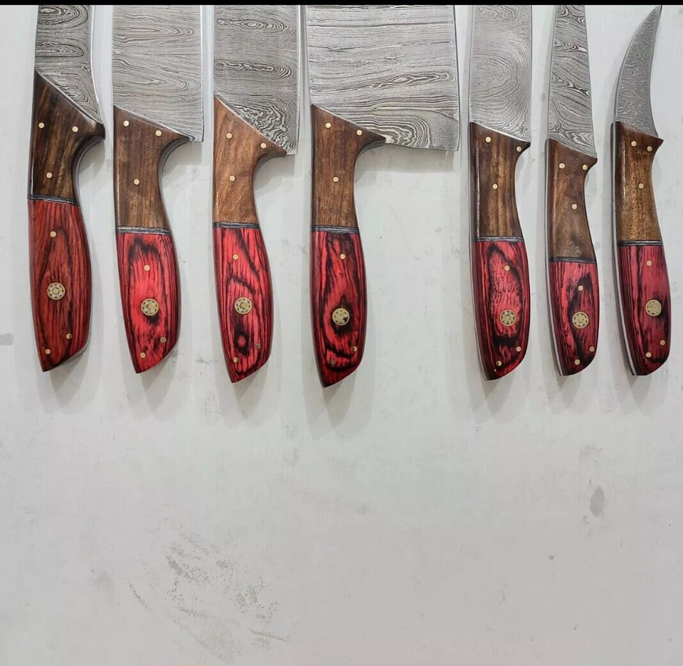 7pc Professional Damascus Steel Kitchen Knives Set with Leather roll ...