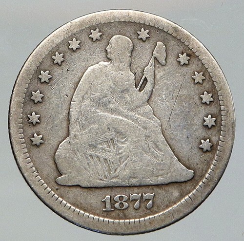 1877 S UNITED STATES US Silver SEATED LIBERTY Quarter Dollar Coin w ...