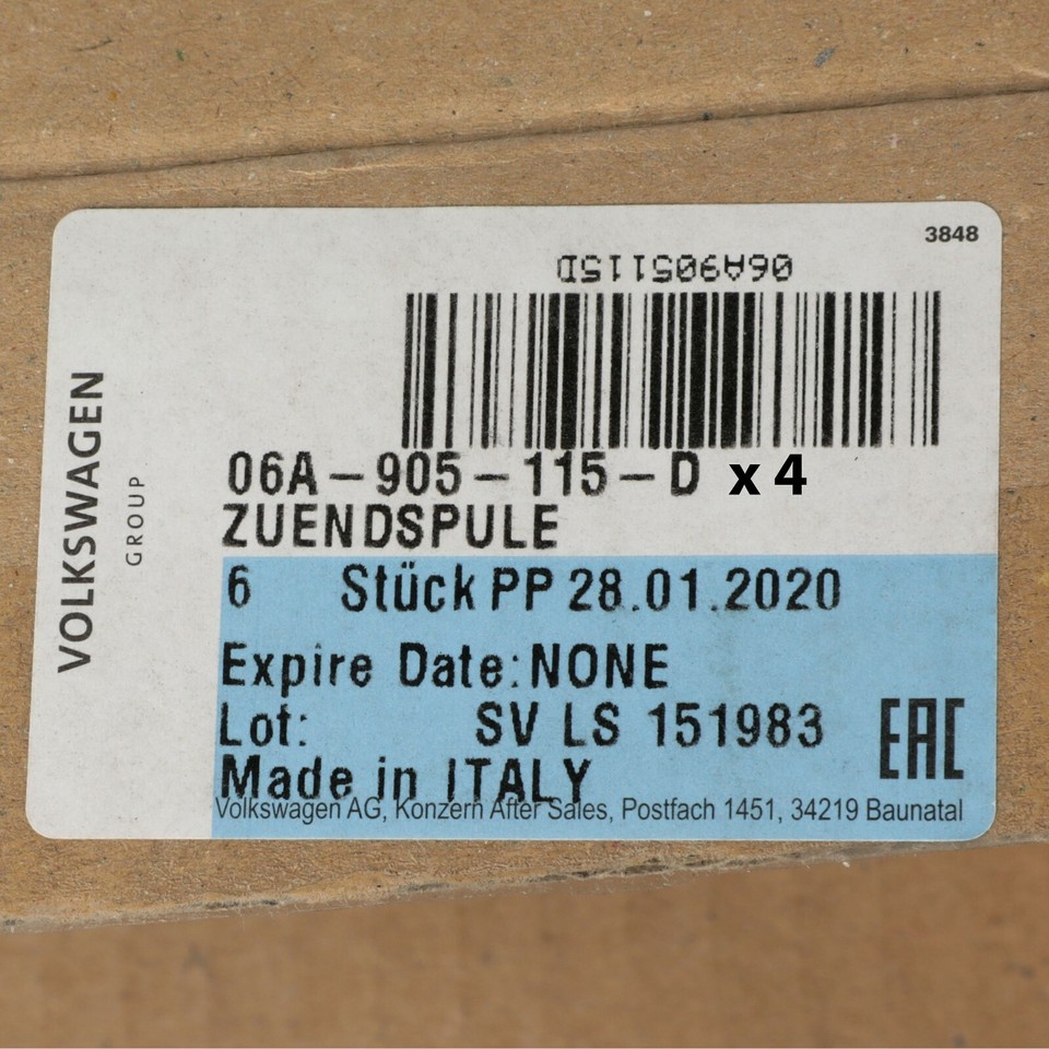 VW Volkswagen Ignition Coils Set of 4 GENUINE OEM BRAND NEW Factory ...