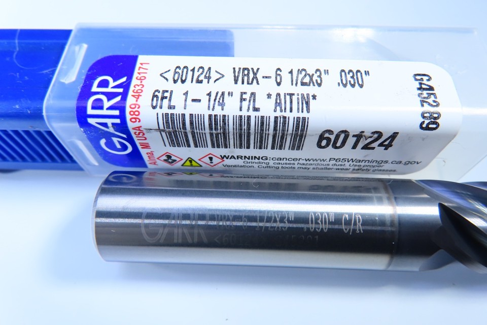LOT ( 5 ) NEW 1/2" GARR VRX 6 FLUTE .030" RADIUS 60124 SOLID CARBIDE ...