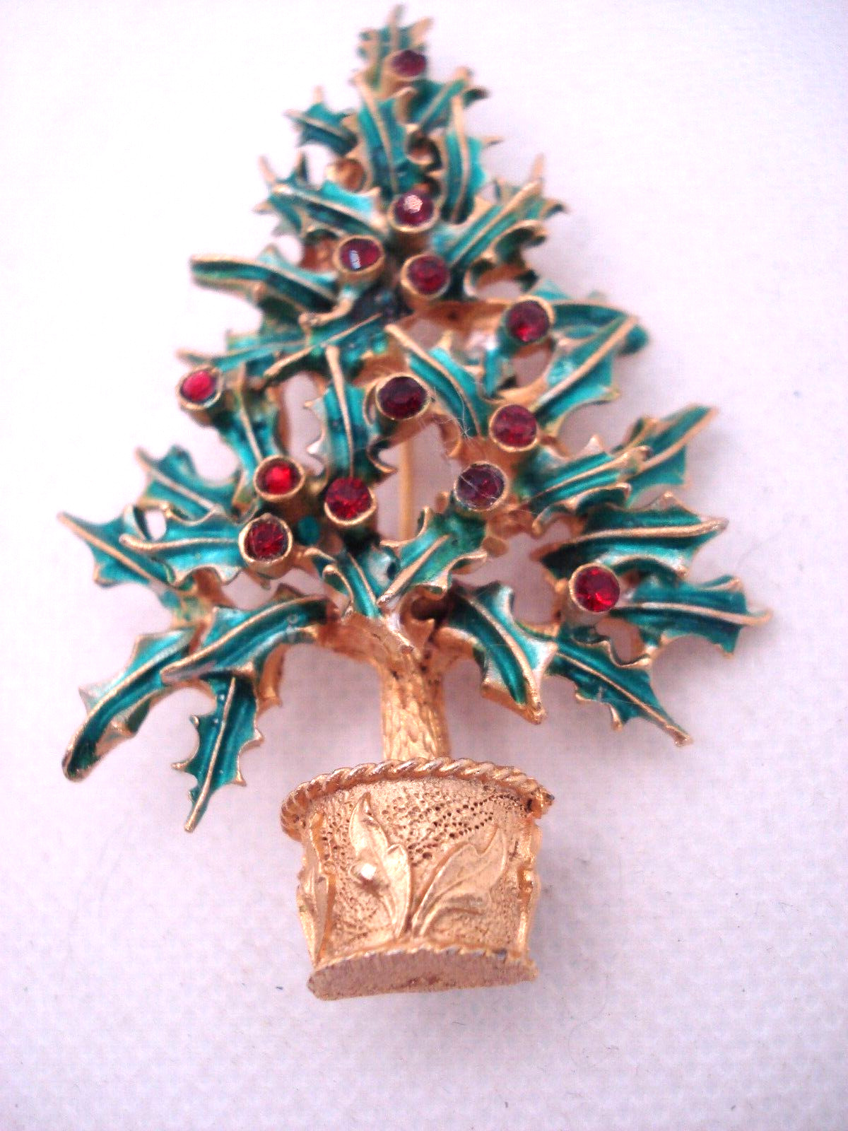 RARE MCM Brushed Gold Tone, Crystal, Enamel Holly Lea… - Gem