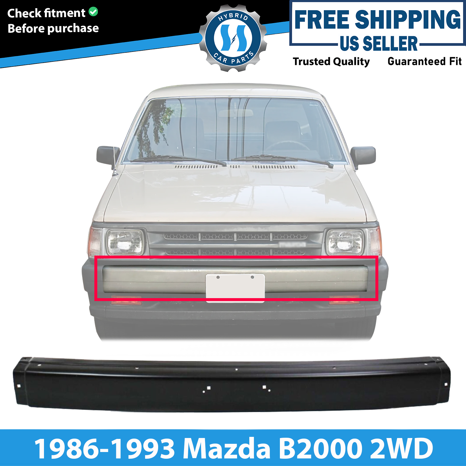 New Front Bumper w/ Molding Holes Steel For 1986-1993 Mazda B2000 2WD ...