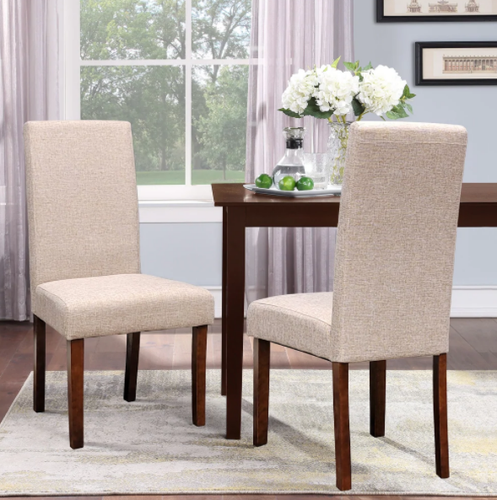 Dining Two Chair Set Linen Fabric Upholstered Wood Furniture Kitchen ...