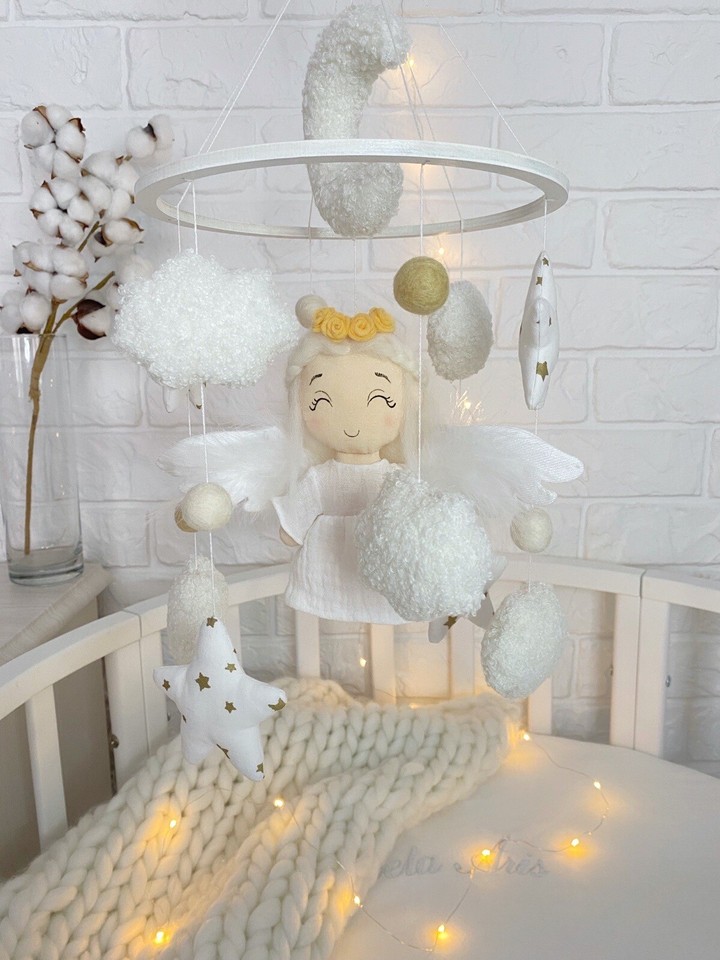 Boucle Angel Baby Mobile Nursery Christian Decor Star Cloud Baby Shower ...