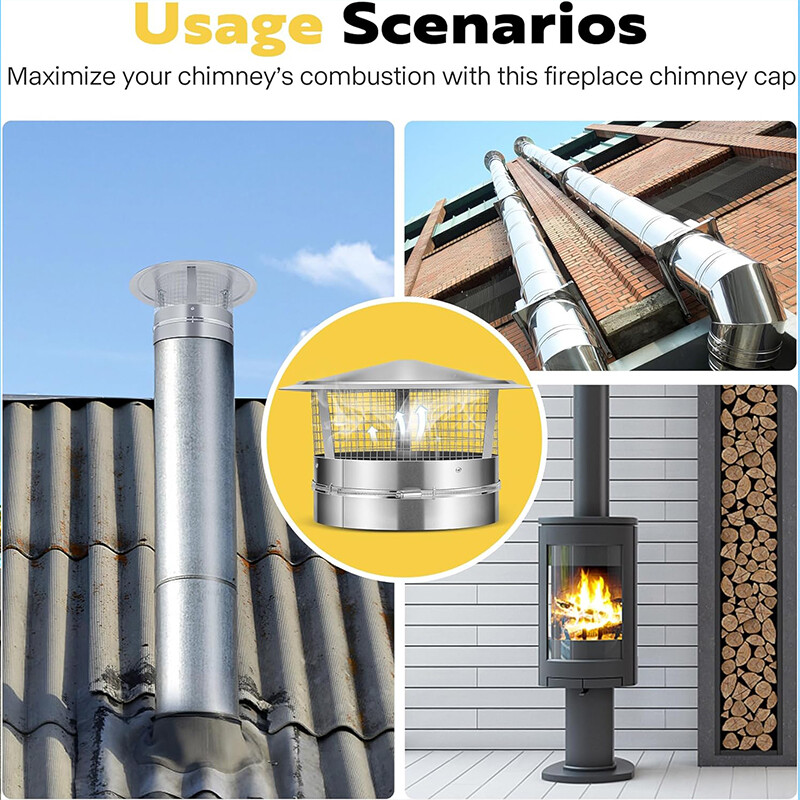12" Round Chimney Cap with Screen, Adjustable Cone Top Roof Rain ...