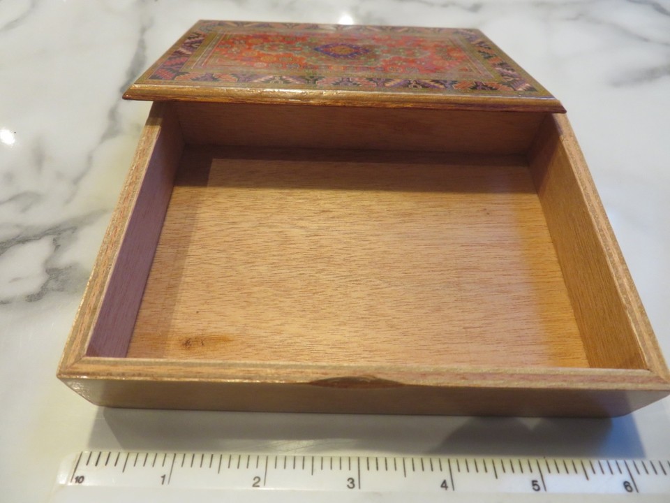 Two attractive wooden boxes, one rectangular/ornamental, one circular ...