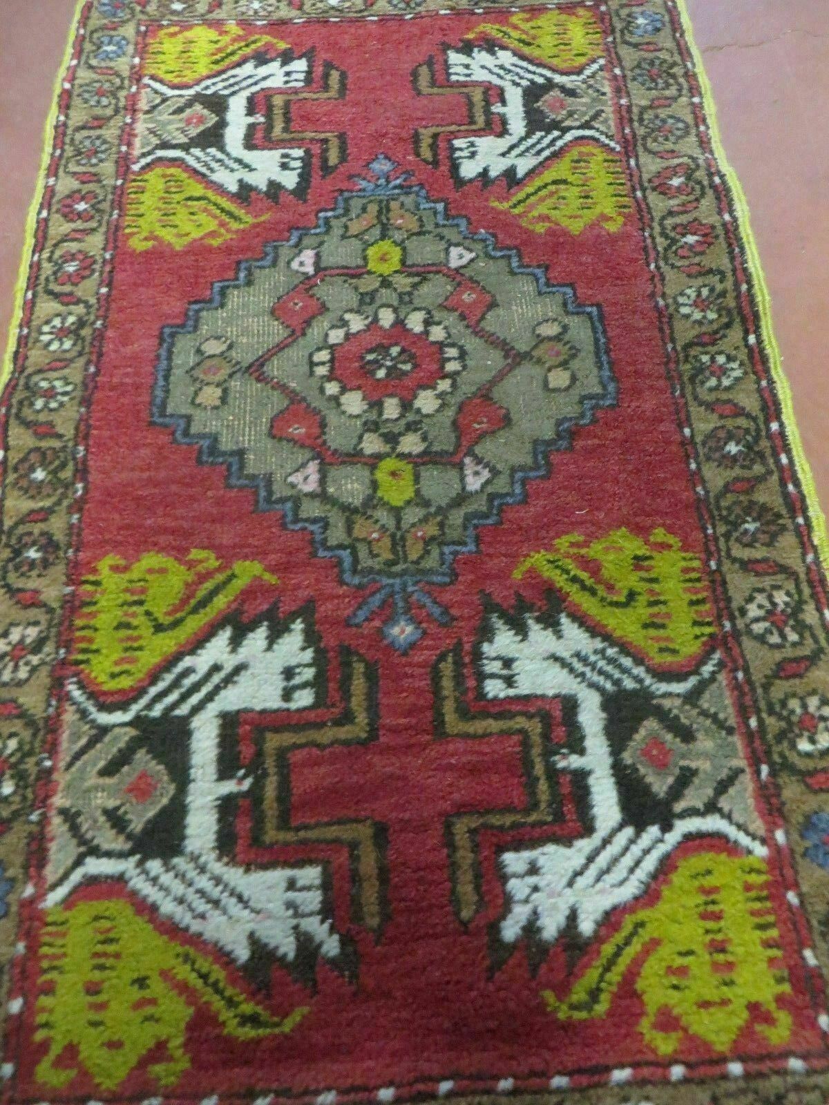 20" X 38" Antique Handmade Turkish Oushak Oshak Yastik Wool Rug Mat ...