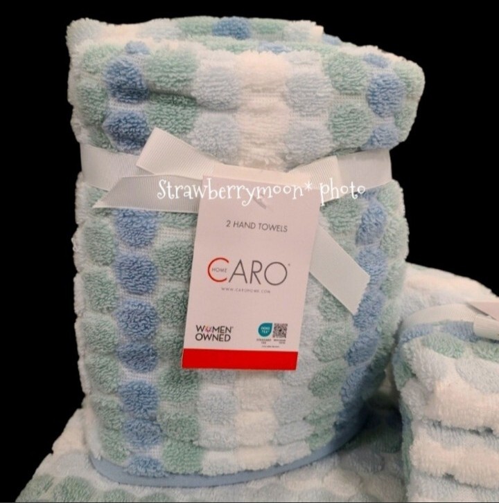 8pc Caro Home Bath Hand Washcloth Set Striped Dot Sea Foam Green Blue Towels NEW | eBay