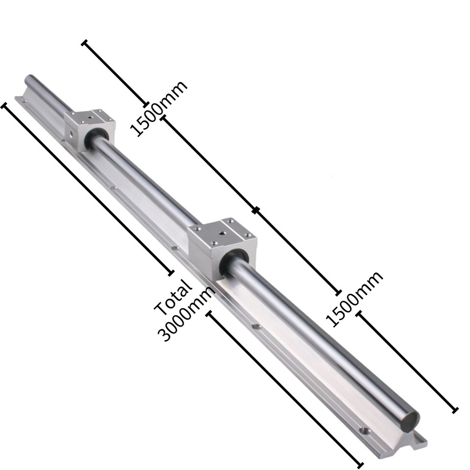 2X SBR20 Linear Rail Guide Slide Shaft Rod 200-3000mm + 4X SBR20UU ...