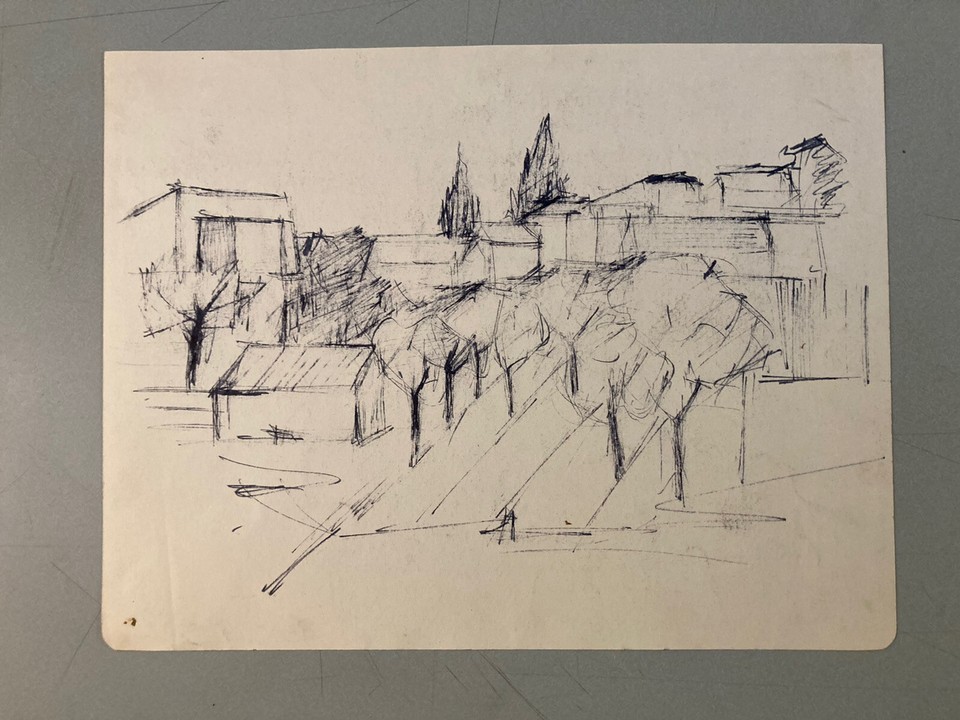 Beautiful Drawing Charcoal Village Cubist Post Paper 1960 Provence Home ...
