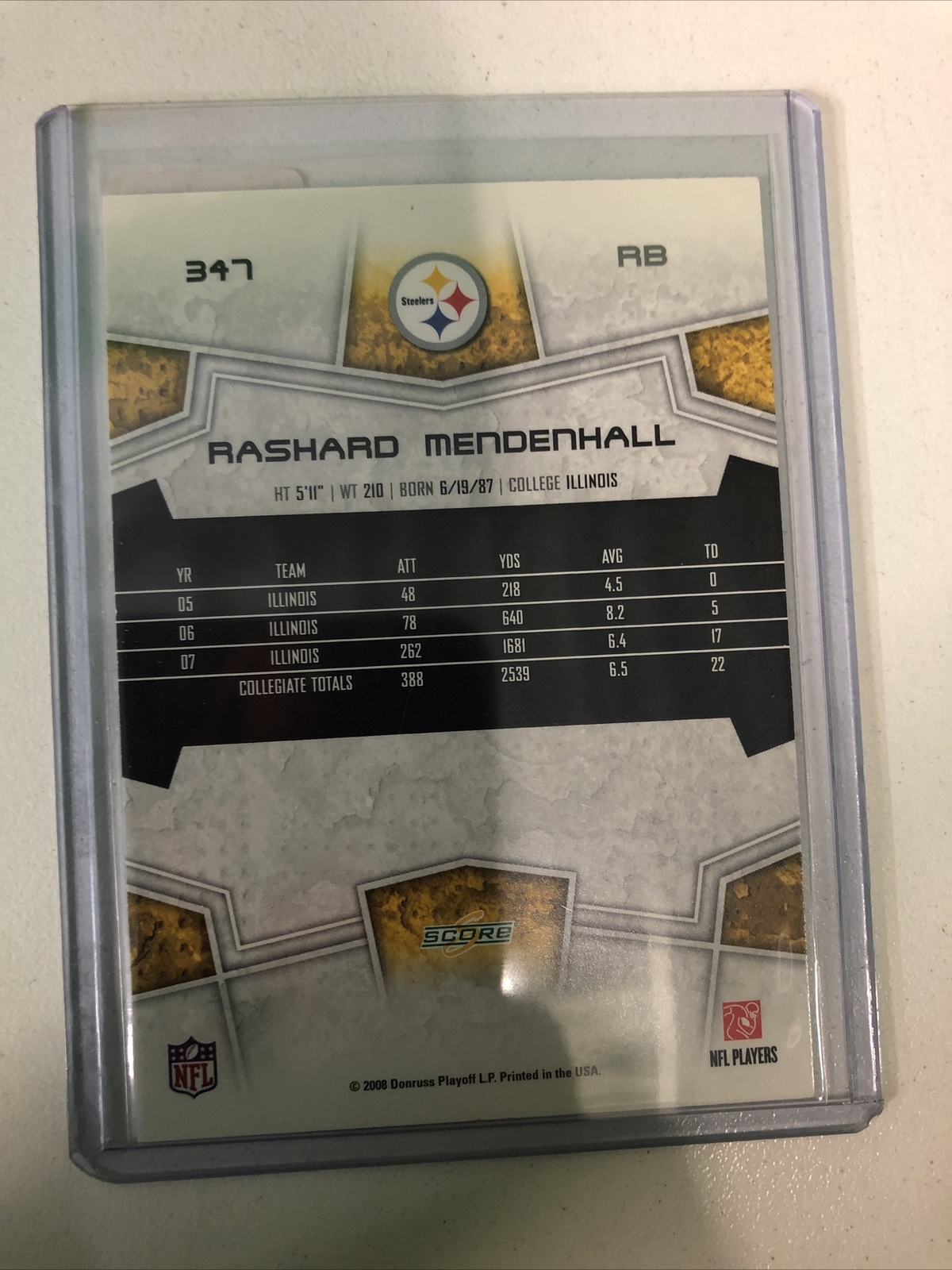 2008 Score Football Card #347 Rashard Mendenhall Rookie | eBay