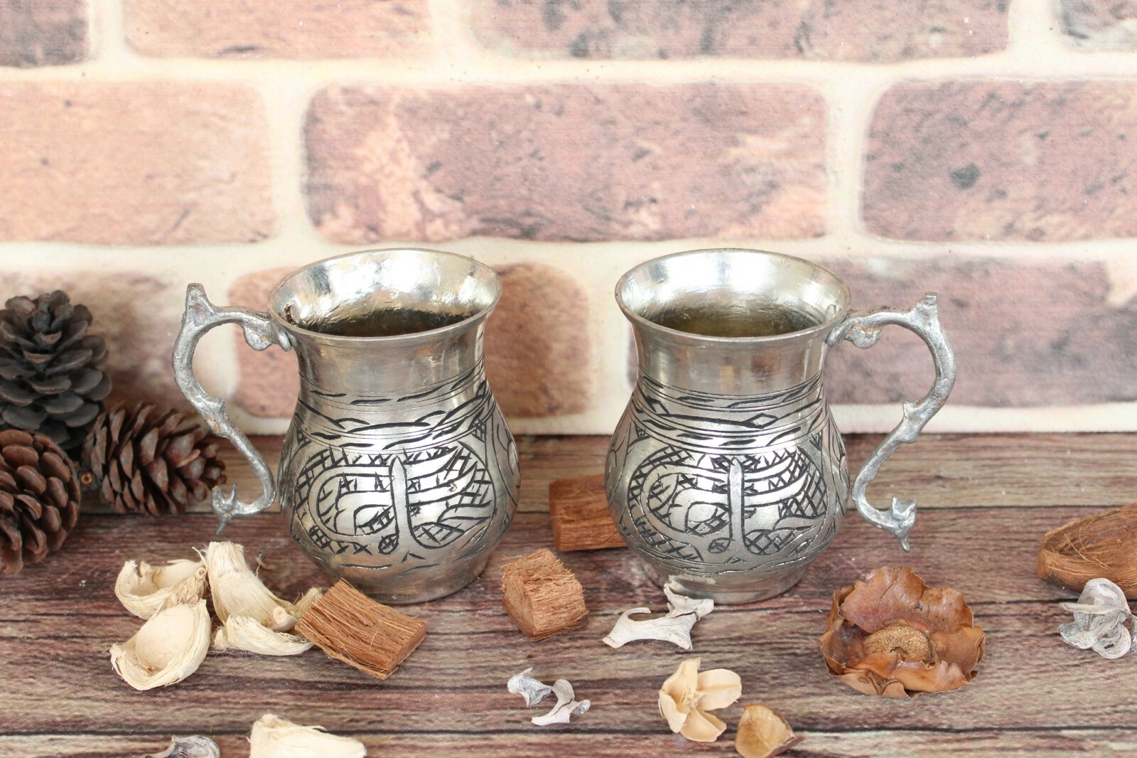 SET OF 2 Traditional Turkish Copper Handmade Masrapa / Tankard Stoup ...