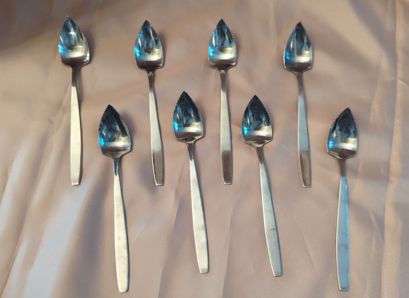 Set of 8 Vintage Stainless Grapefruit Spoons Plain Handle Pointed ...