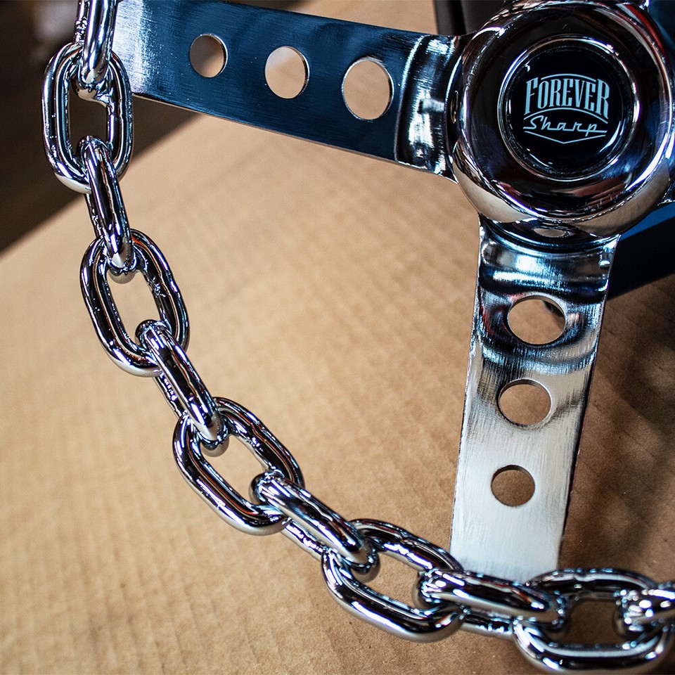 11 Inch Chrome Chain Steering Wheel with Cutout Spokes and Horn Button ...