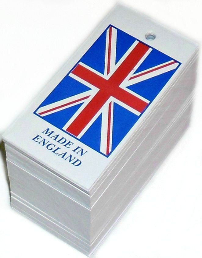 MADE IN ENGLAND, UNION JACK CLOTHES TAGS HANGING CARDS, 36MM X 73MM ...