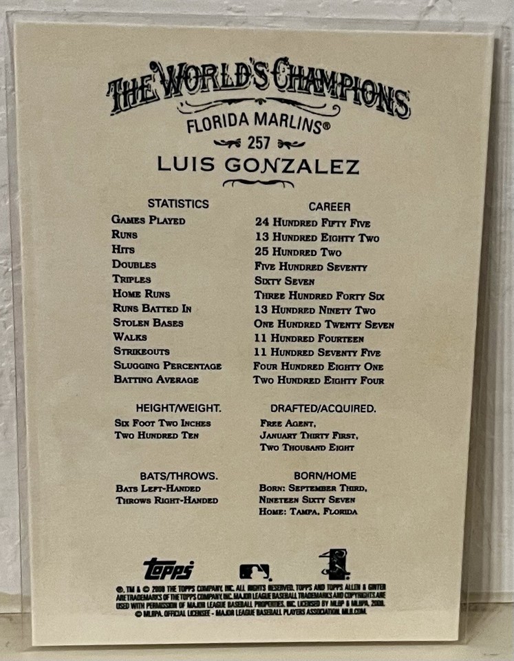 2020 Topps Archives Signature Series Luis Gonzalez Autograph 17/39 | eBay