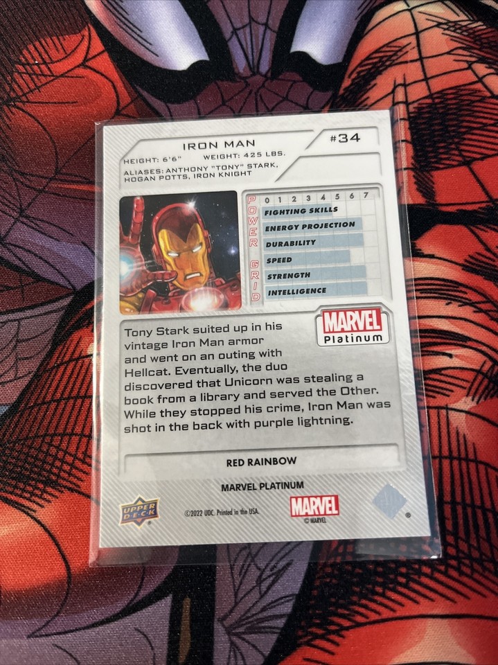2023 Upper Deck Marvel Platinum #34 Iron Man Red Rainbow Parallel Card ...