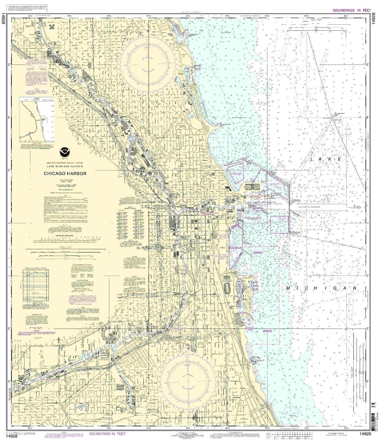 NOAA Chicago Harbor Lake Michigan Nautical Chart 14928 Marine Map | eBay