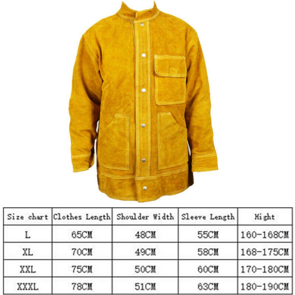 Heavy Duty Welding Jacket XL Heat Flame Resistant Cowhide Work Coat ...