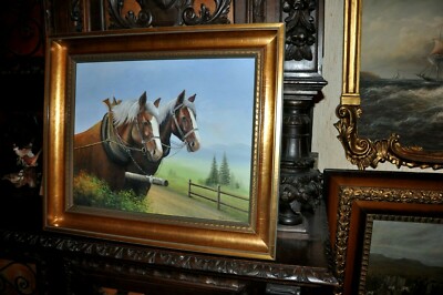 Vintage R. Schneider Signed Oil Painting Landscape Horse Painting | eBay