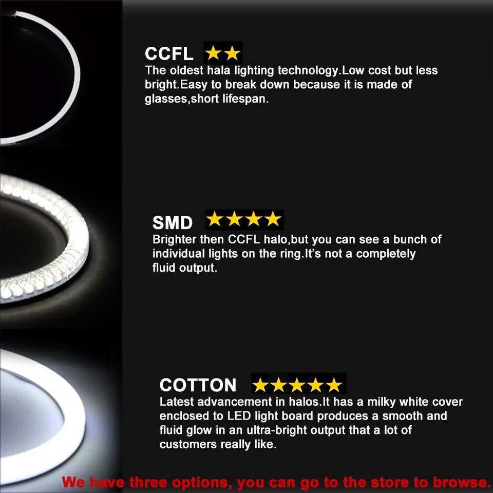 4x RGB Cotton LED Angel Eyes Lamp Halo Ring Car Headlight Fit BMW E36 ...