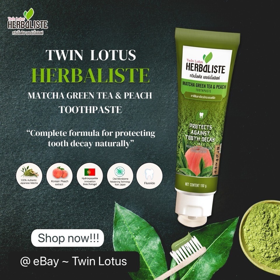 Herbaliste Matcha Green Tea & Peach Toothpaste TWIN LOTUS Herbal Oral ...