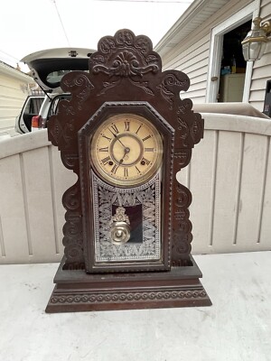 Antique Ansonia Mantel Clock Carved Gingerbread Gong Chimes Clock w/Key ...