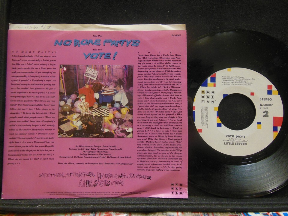 Little Steven – No More Party's / Vote!, 45 RPM VG+ w/ PS (21H) | eBay