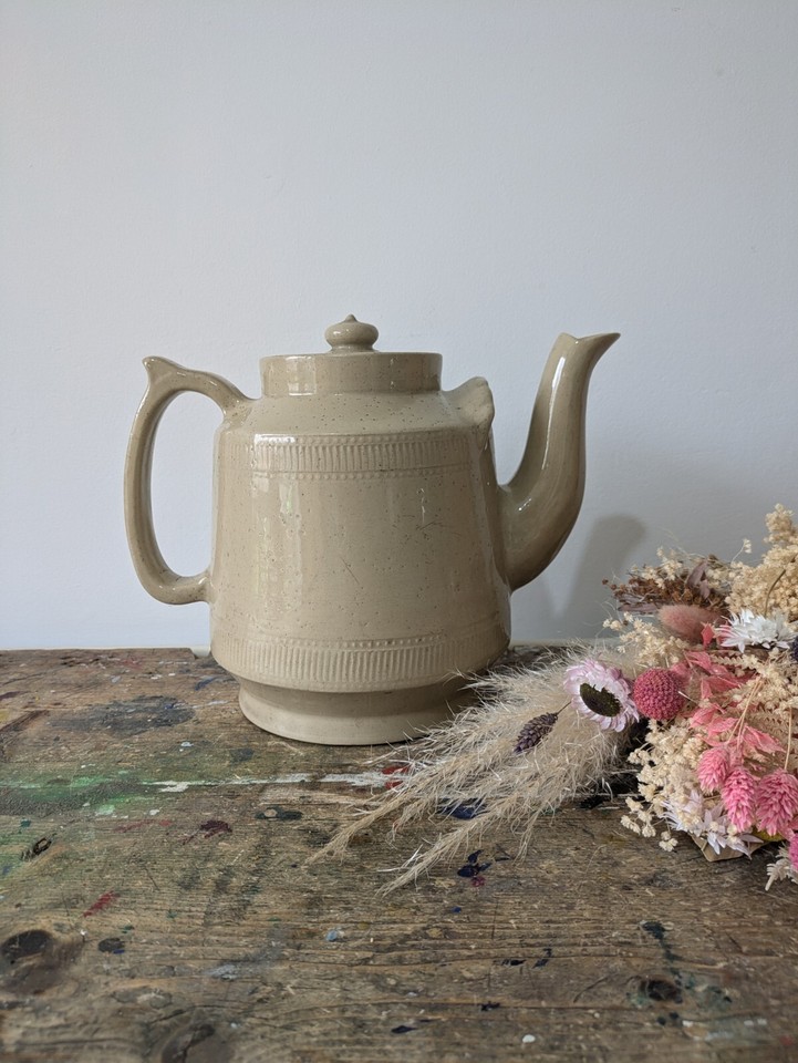 Vintage Antique Speckled Stoneware Teapot Vgc 2.4 Lt Huge Prop Retro ...