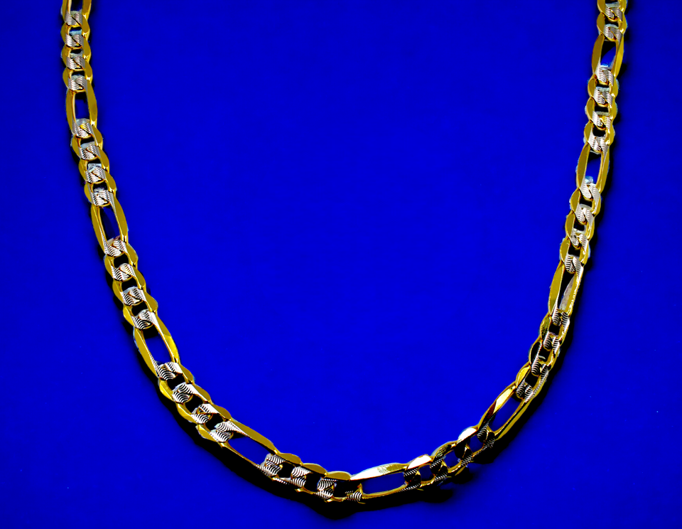 14K Yellow Gold SOLID Figaro Pave Necklace Chain Real Gold 2mm-11mm 16 ...