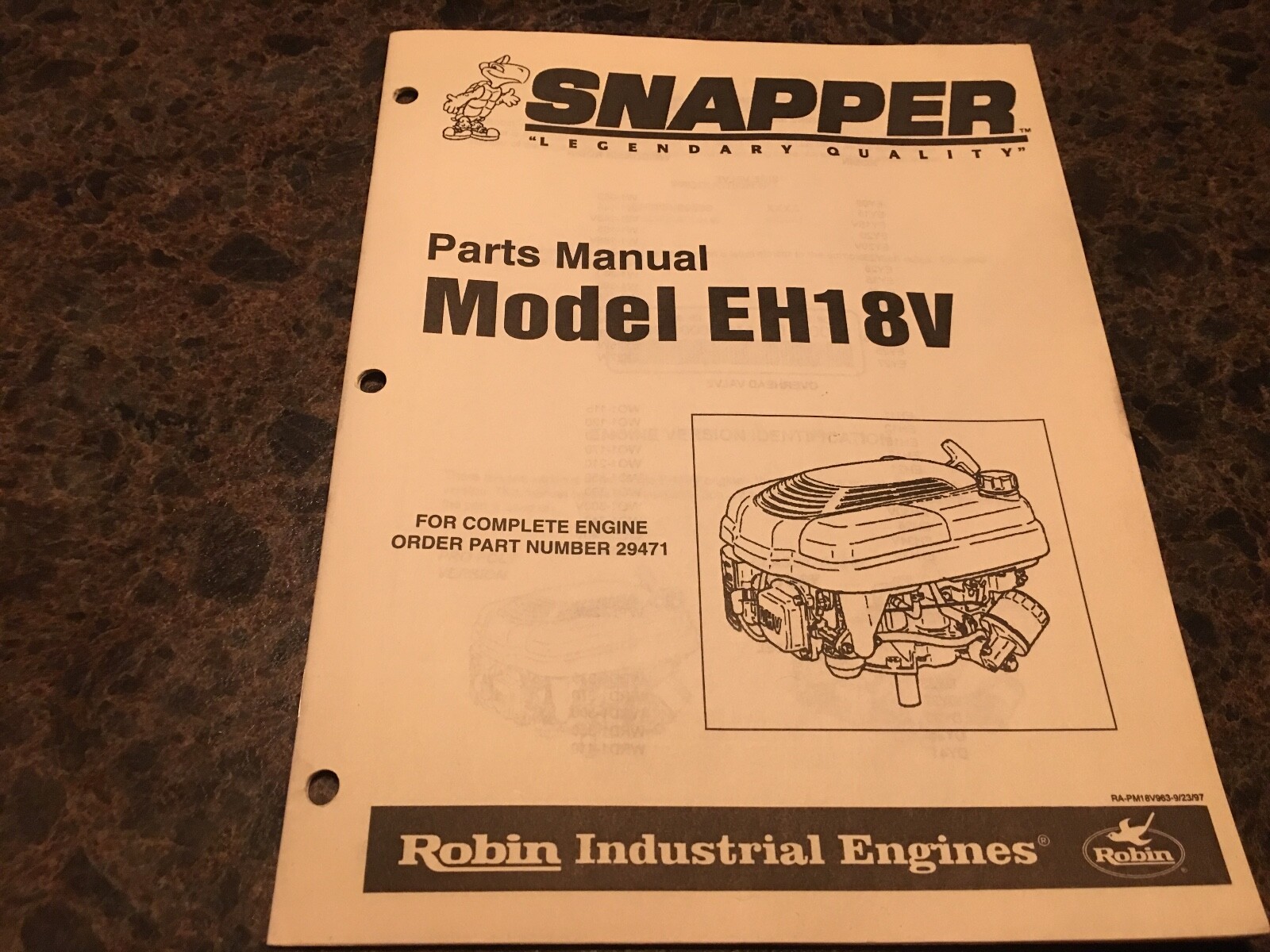 Snaper Wisconsin robin engine eh18v PARTS LIST MANUAL ,IPL,illustrated ...