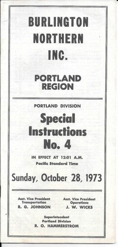 October 25, 1970 BURLINGTON NORTHERN Seattle Region Special ...