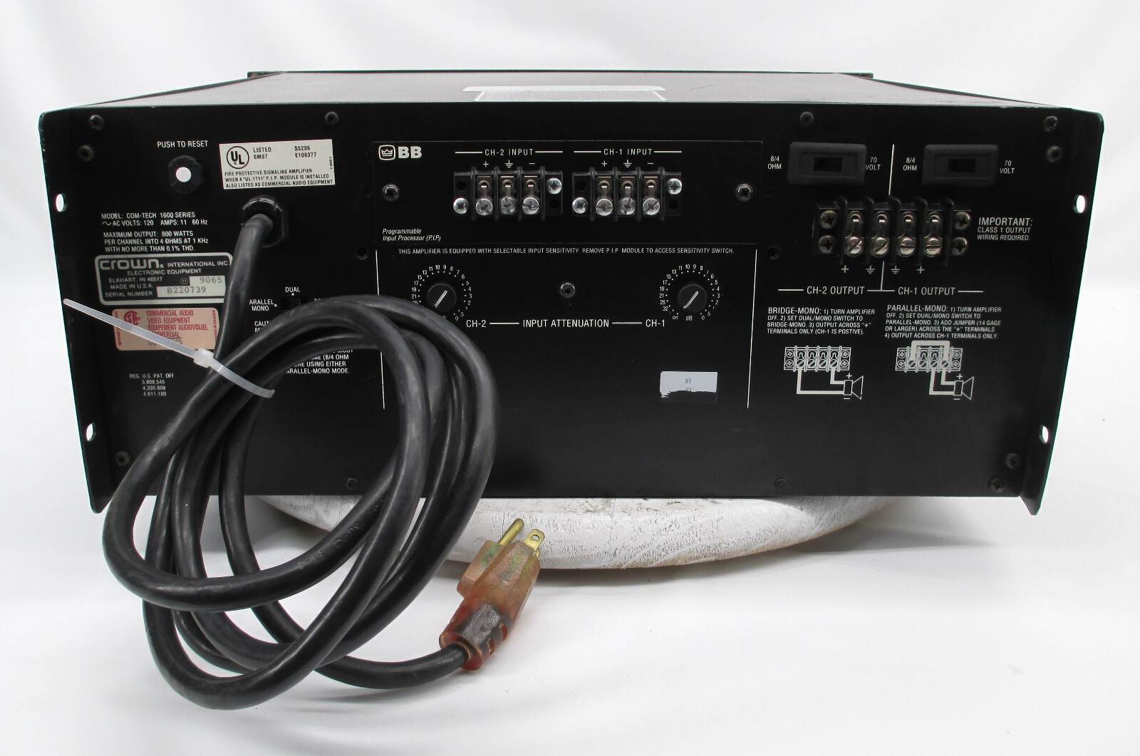 Crown Com-Tech 1600 Professional Power Amplifier Amp 800 W/CH @ 4-ohms ...