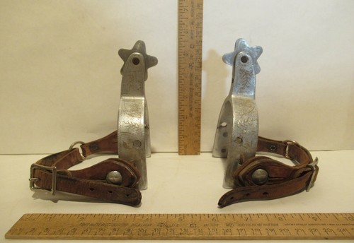 CROCKETT engraved Western Cowboy SPURs - aluminum - w/straps - # 1113 ...